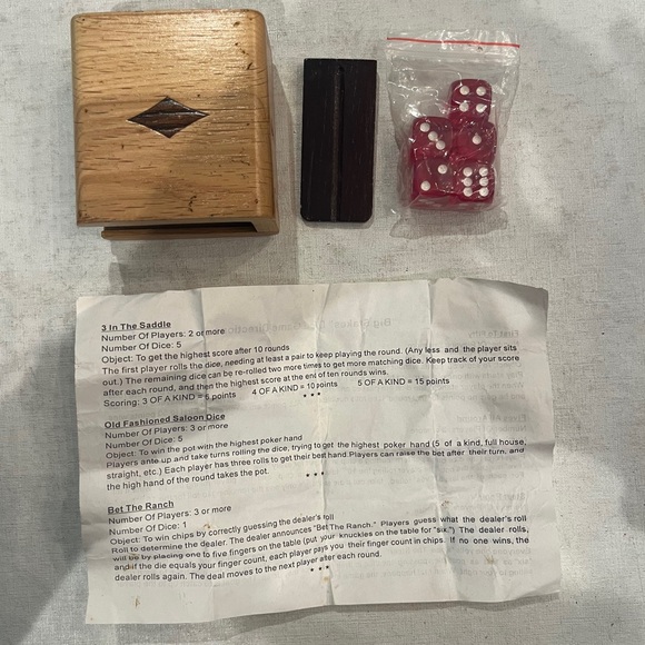 Vintage | Games | Vintage Wooden Dice Game Set With 5 Red Dice | Poshmark